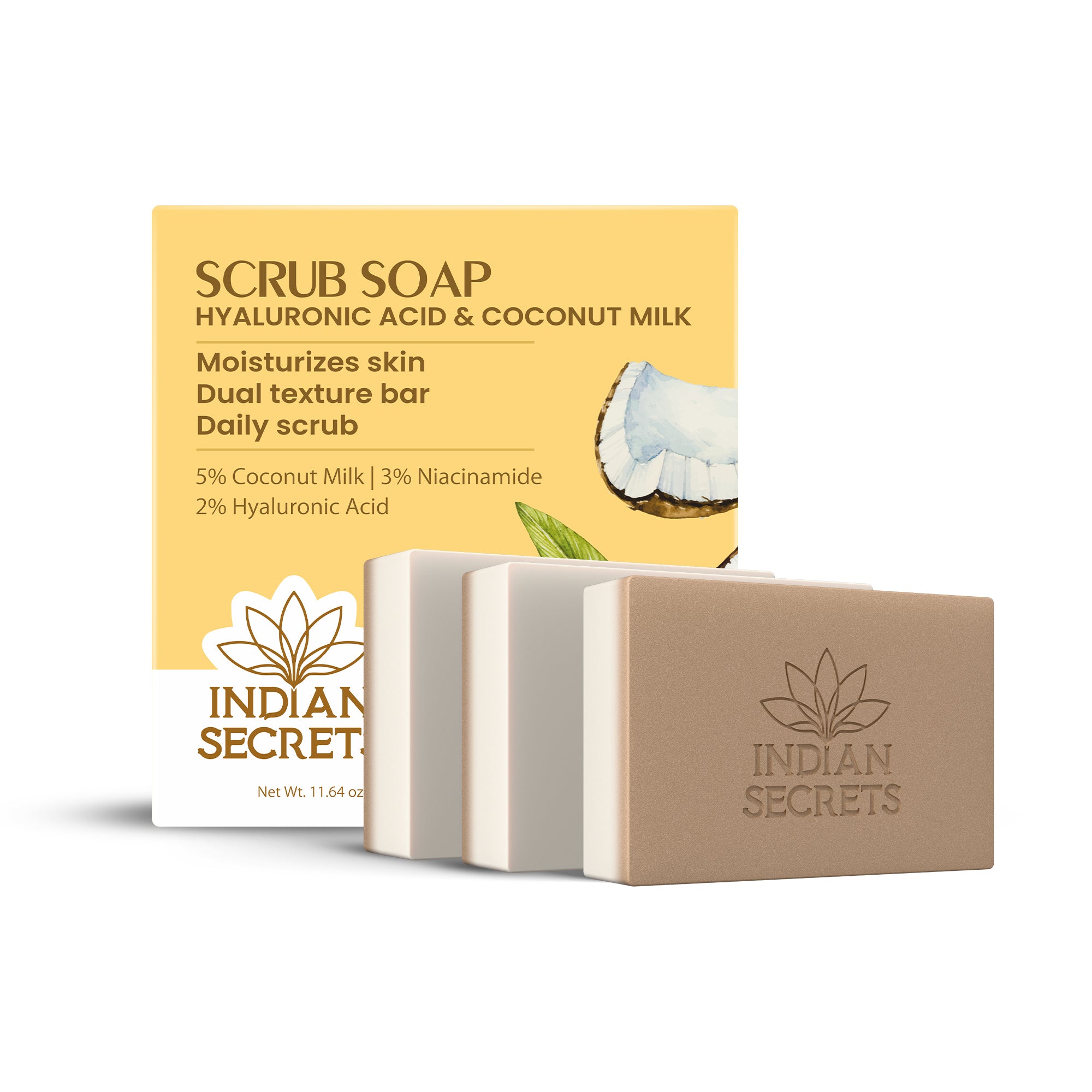 Indian Secrets Scrub Soap Hyaluronic Acid & Coconut Milk, Moisturizing ...