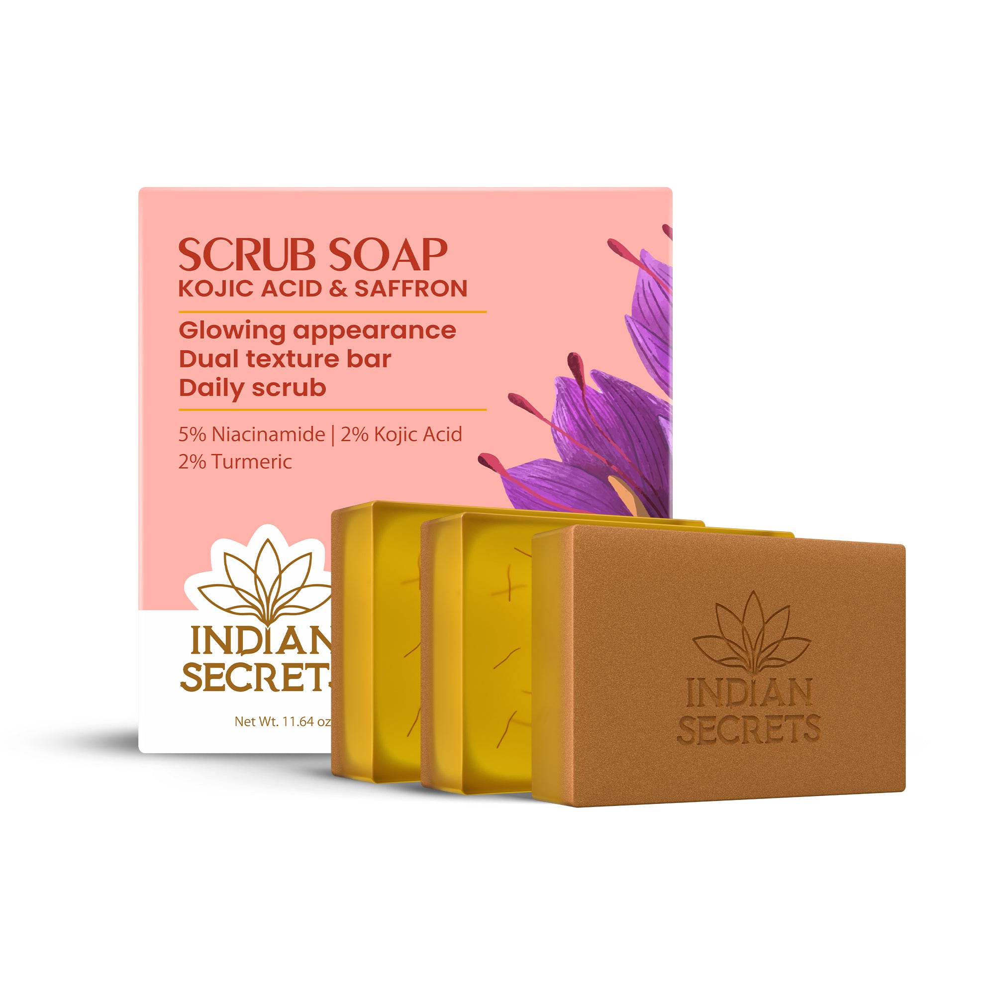 Indian Secrets Scrub Soap Kojic Acid & Saffron – Glowing appearance ...